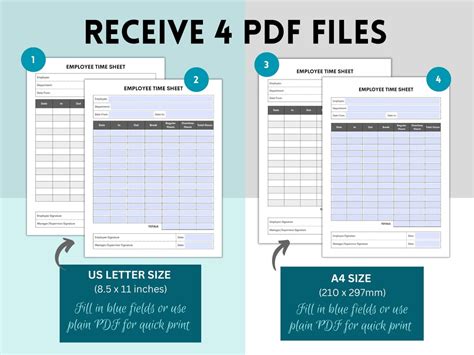 Employee Timesheet Editable Printable Timesheet Time Card Time Tracker Fillable Work Log