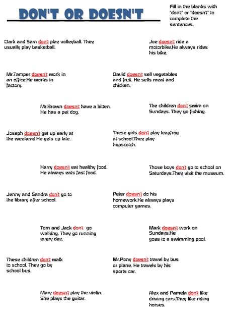 Present Simple Tense Dont Or Doesnt Pdf
