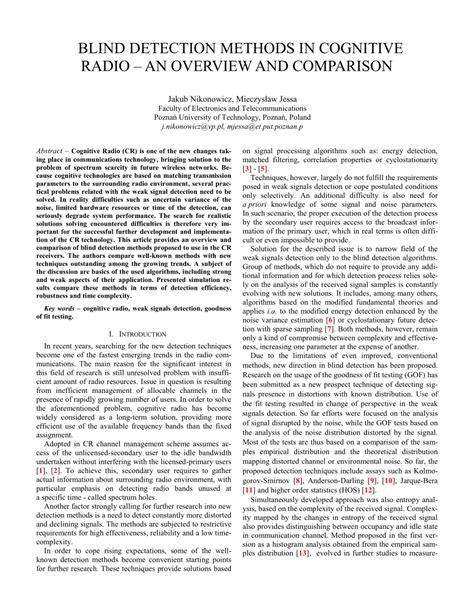 Pdf Blind Detection Methods In Cognitive Radio An Overview And