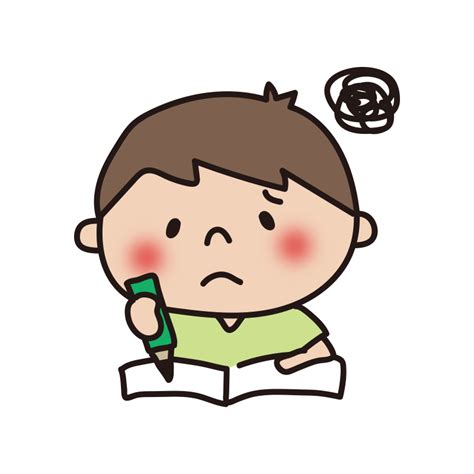 勉強がわからない子供（女の子）の無料フリーイラスト かわいい手描きの無料素材「てがきっず」保育園・小学校・介護施設にぴったりのフリー