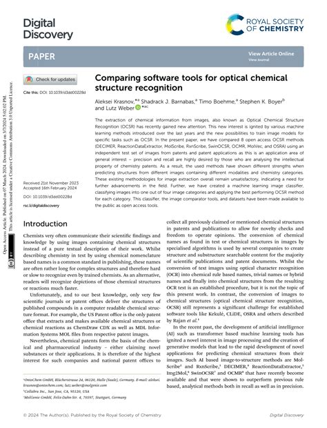 Pdf Comparing Software Tools For Optical Chemical Structure Recognition