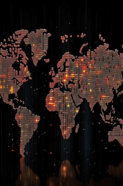 premium photo binary code digital world map on dark background