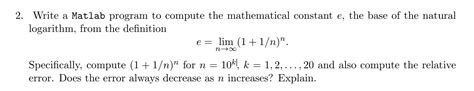 Solved Write A Matlab Program To Compute The Mathematical Chegg