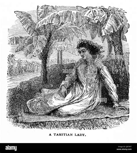 Engraving Of A Native Woman In Tahiti From A Voyage In The Sunbeam By