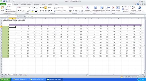 Ofimática Empresarial Ii Tabla De Multiplicar En Excel