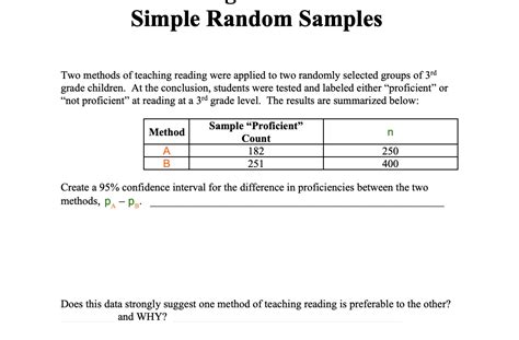 Solved Simple Random Samples Two Methods Of Teaching Reading Chegg Com