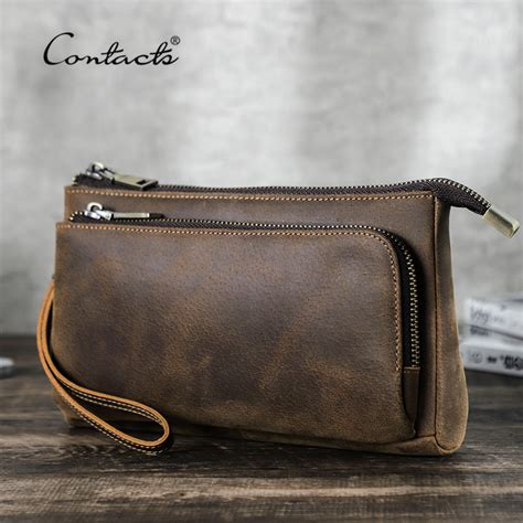 Contacts Genuine Leather Men Clutch Bag Handbag Male Clutch Purse