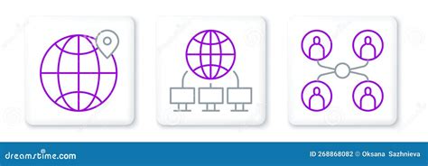 Set Line Online Class Location On The Globe And Computer Network Icon Vector Stock Vector