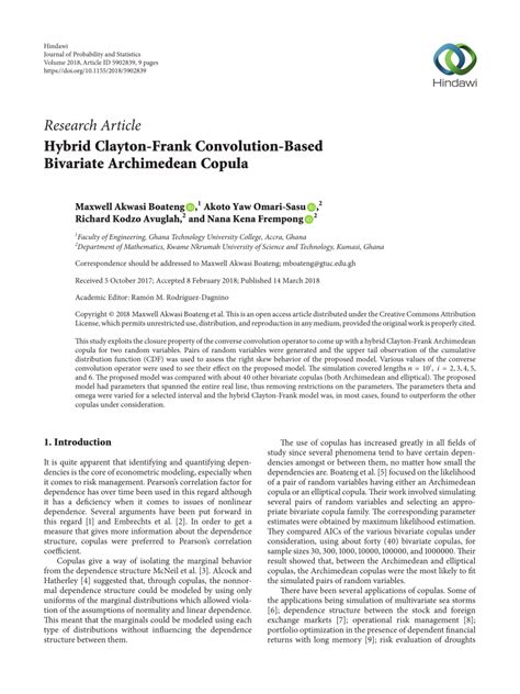 Pdf Hybrid Clayton Frank Convolution Based Bivariate Archimedean Copula