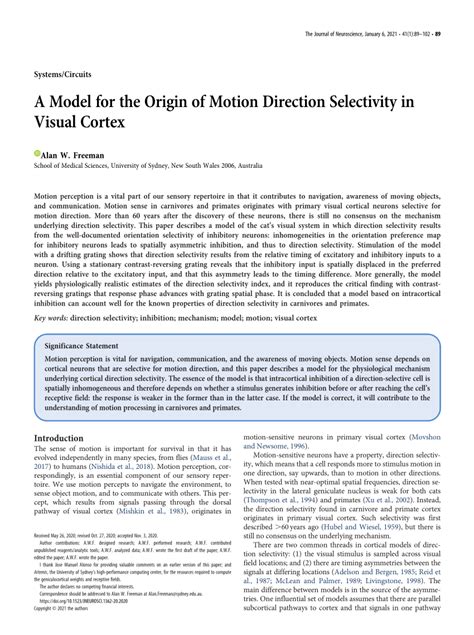pdf a model for the origin of motion direction selectivity in visual