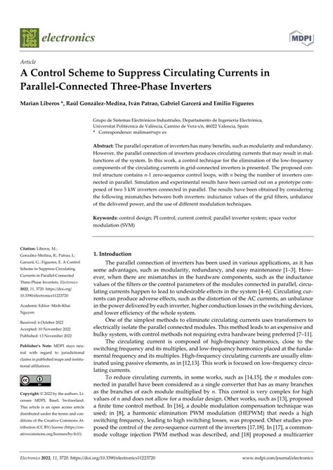Pdf A Control Scheme To Suppress Circulating Currents In Parallel Connected Three Phase Inverters