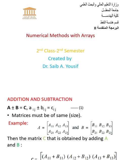 Numerical Methods With Arrays Pdf Matrix Mathematics Mathematical Objects