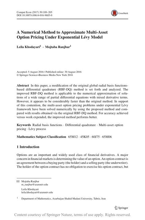 A Numerical Method To Approximate Multi Asset Option Pricing Under