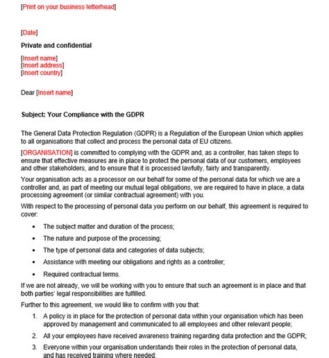 Letter For Processors GDPR GRCReady