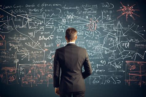 Premium Photo Professional Businessman Analyzing Complex Calculations On Blackboard With Ai