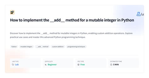 How To Implement The Add Method For A Mutable Integer In Python Labex