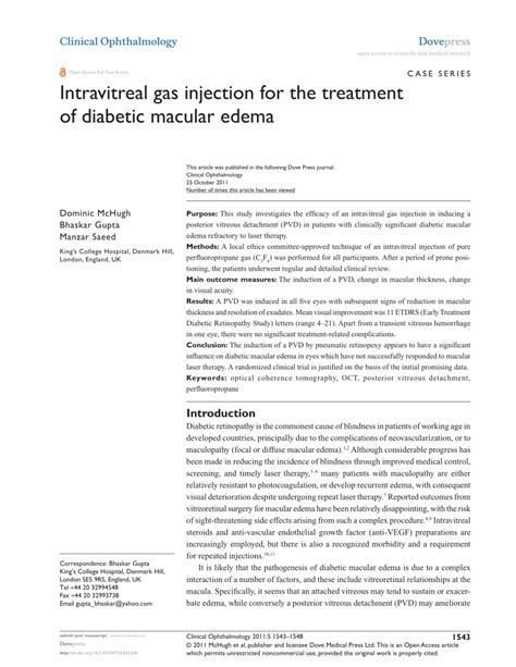 Pdf Intravitreal Gas Injection For The Treatment Of Diabetic Macular Edema