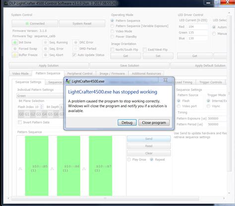 Dlpc350 An Error Occurred Using Gui When Sending The Combination Of Bit Depth Pattern To The