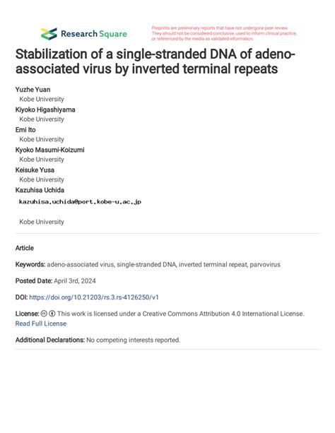 Pdf Stabilization Of A Single Stranded Dna Of Adeno Associated Virus