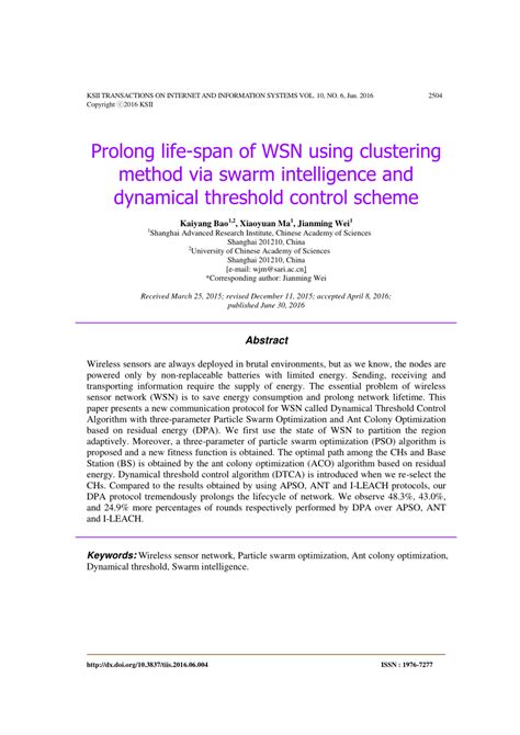 Pdf Prolong Life Span Of Wsn Using Clustering Method Via Swarm Intelligence And Dynamical