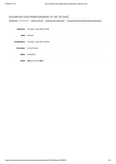 Quiz Kombinasi Perulangan Dan Percabangan Attempt Review Algoritma