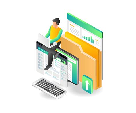 Flat Isometric Illustration Concept Of Man Working On Computer Data Analysis 15593390 Vector Art
