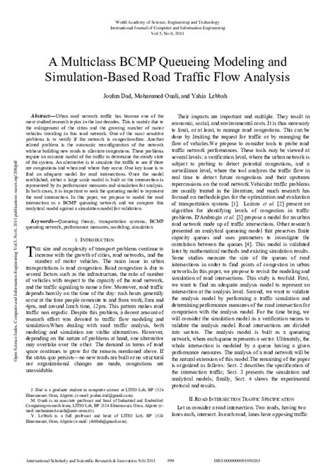 pdf a multiclass bcmp queueing modeling and simulation based road
