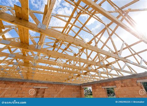 Support Elements Of Wooden Framework New Roof Process Of Building A