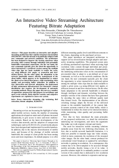 Pdf An Interactive Video Streaming Architecture Featuring Bitrate