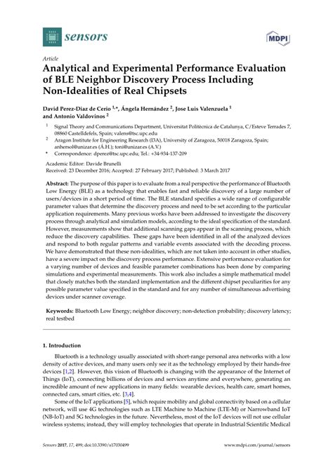 Pdf Analytical And Experimental Performance Evaluation Of Ble