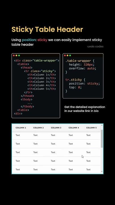 Sticky Table Header Using Css Shorts Youtube