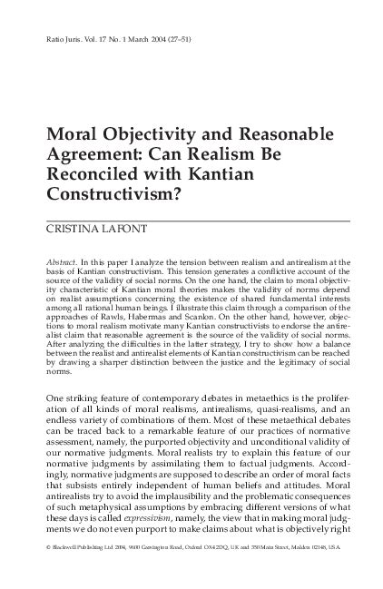 Pdf Moral Objectivity And Reasonable Agreement Can Realism Be