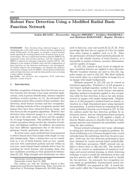 Pdf Face Detection Using A Modified Radial Basis Function Neural Network