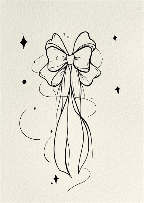 Black And White Drawing Of A Bow With Stars In The Sky