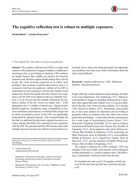 Pdf The Cognitive Reflection Test Is Robust To Multiple Exposures
