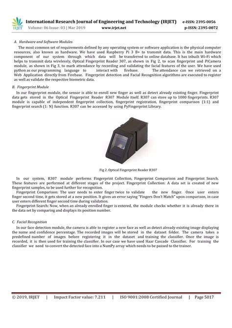 Irjet Biometric Attendance Management System Using Raspberry Pi Pdf