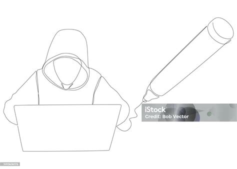one continuous line of computer hacker drawn by with felt tip pen thin