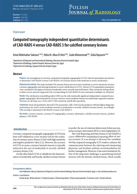 Pdf Computed Tomography Independent Quantitative Determinants Of Cad Rads 4 Versus Cad Rads 3