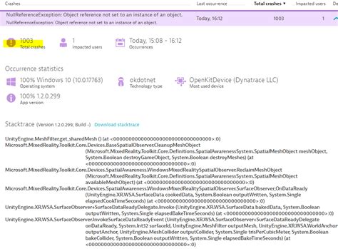 NullReferenceExpection In BaseSpatialObserver CleanupMeshObject On Hololens Issue