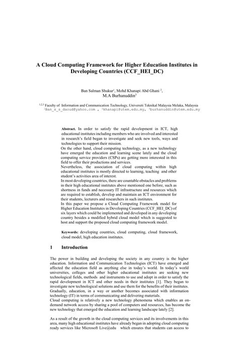 Pdf A Cloud Computing Framework For Higher Education Institutes In
