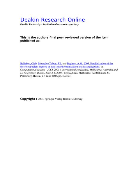 Pdf Parallelization Of The Discrete Gradient Method Of Non Smooth Optimization And Its