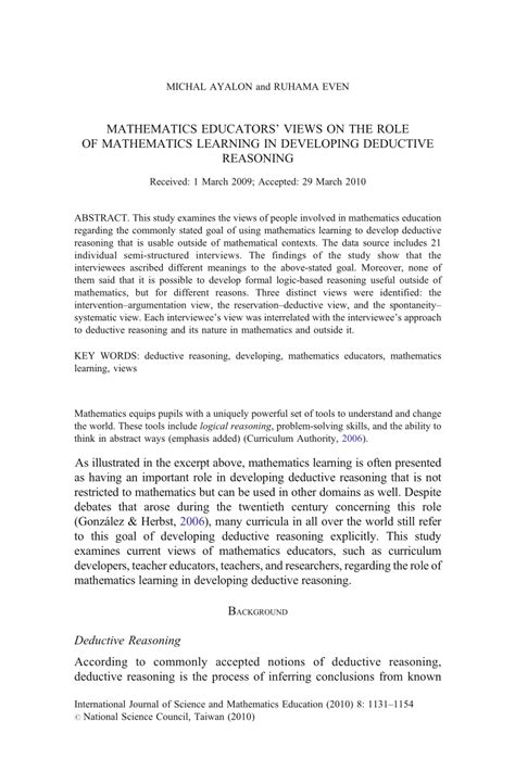 Pdf Mathematics Educators Views On The Role Of Mathematics Learning In Developing Deductive