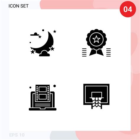 Solid Glyph Pack Of 4 Universal Symbols Of Celebration Education Moon