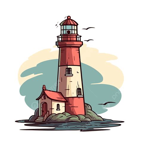 Simple Lighthouse Vector Sticker Clipart Lighthouse With Birds Flying