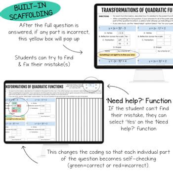Algebra Transformations Of Quadratic Functions Self Checking Digital Print