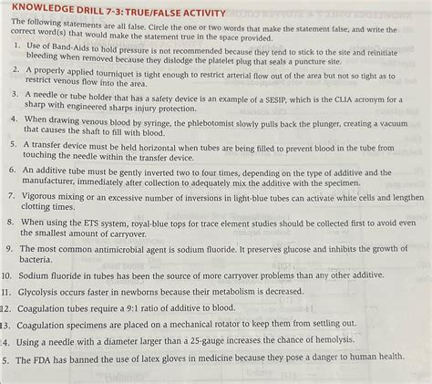 Solved Knowledge Drill 7 3 Truefalse Activitythe Following