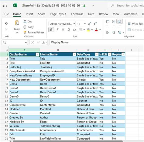 get sharepoint list column details using power automate