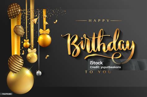 인사말 카드 및 초대장에 대 한 생일 타이포 그래피 디자인 풍선 색종이 및 선물 상자 금과 검은 색으로 우아한 디자인 생일 축 하에 대 한 디자인 서식 파일 공휴일에 대한