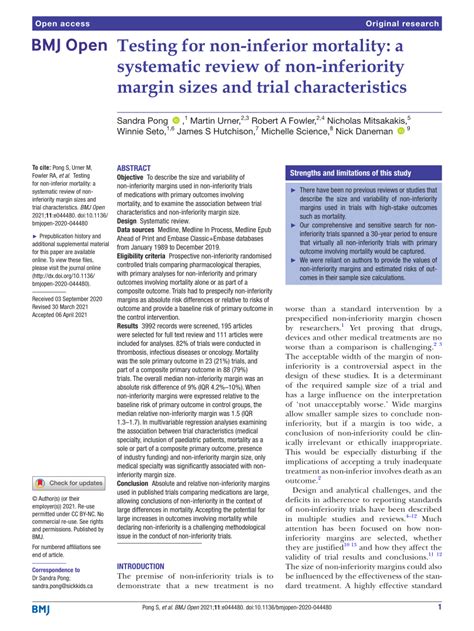 Pdf Testing For Non Inferior Mortality A Systematic Review Of Non Inferiority Margin Sizes