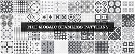흑백 이음새가 없는 기하학적 모자이크 패턴 모음 트렌디한 타일 질감 장식적인 흑백 장식 배경입니다 벡터 반복 가능한 타일링 가능 인쇄물 0명에 대한 스톡 벡터 아트 및 기타